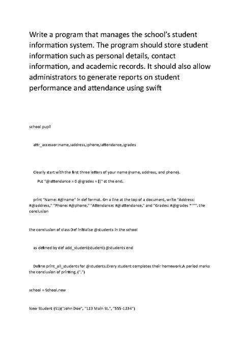 Compo 6076 Assign 11 Swift Write A Program That Manages The Schools