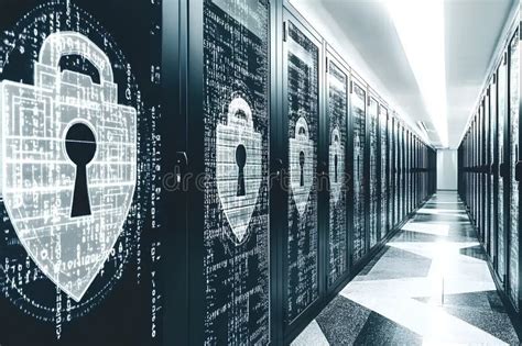 Data Security Concept With Padlock On Server Room Background Stock Illustration Illustration
