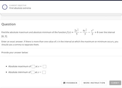 Solved CURRENT OBJECTIVE Find Absolute Extrema Question Find Chegg Com