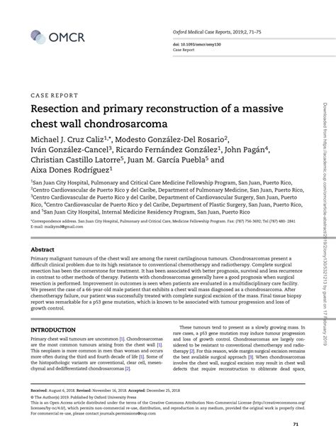 Pdf Resection And Primary Reconstruction Of A Massive Chest Wall Chondrosarcoma