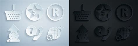 전화 송수화기 및 말풍선 채팅 등록 상표 사람들 군중의 성장 차트 진행률 달러 별 및 쇼핑 바구니 아이콘이 있는 지구 지구본을