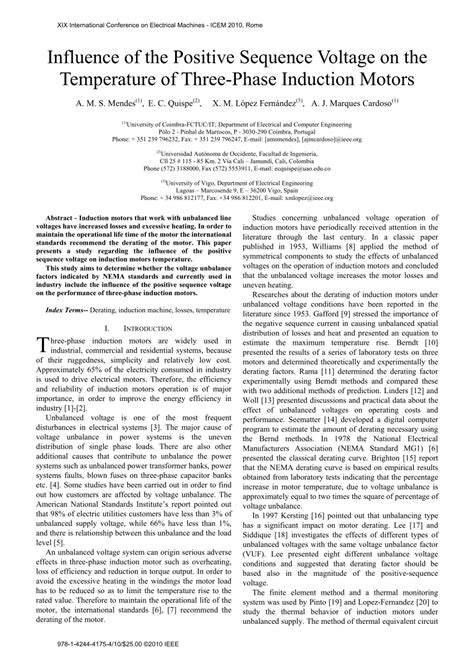 Pdf Influence Of The Positive Sequence Voltage On The Temperature Of