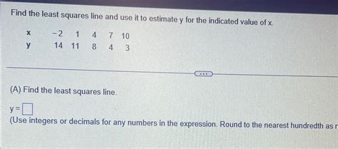 Solved Find The Least Squares Line And Use It To Estimate Y Chegg