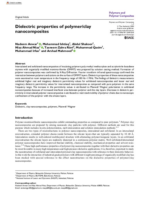 Pdf Dielectric Properties Of Polymer Clay Nanocomposites