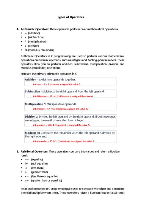 Types Of Operators Types Of Operators Arithmetic Operators These Operators Perform Basic