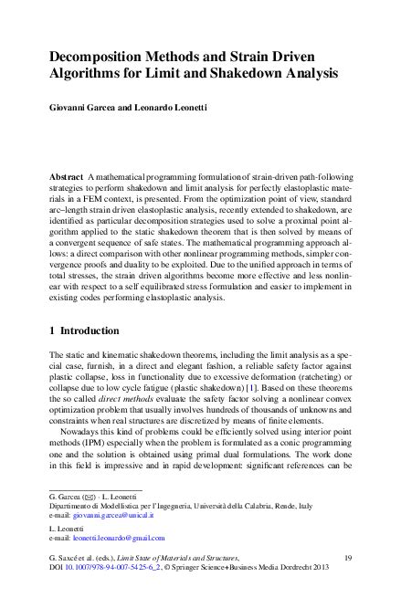 pdf strain driven algorithms for shakedown analysis