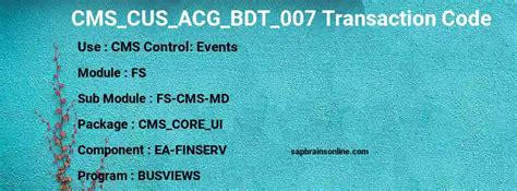 cms cus acg bdt 007 sap tcode for cms control events