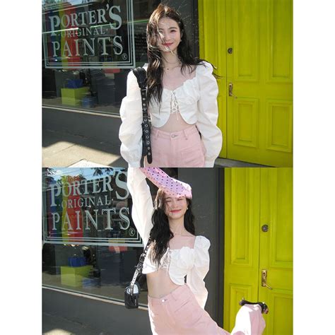 파리지앵바이브 퍼프 슬리브 숏 블라우스 위시버킷