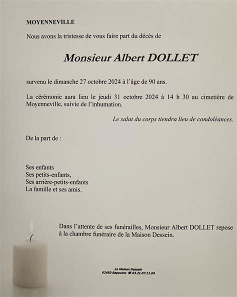 Monsieur Albert Dollet Pompes Funèbres Dessein