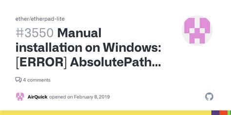 Manual Installation On Windows ERROR AbsolutePaths Could Not Identity Etherpad Base Path In