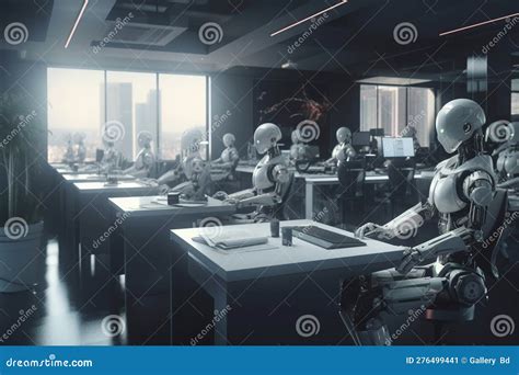 Humanoid Robot Working In Modern Smart Office Future Technology Concept 3d Rendering Toned