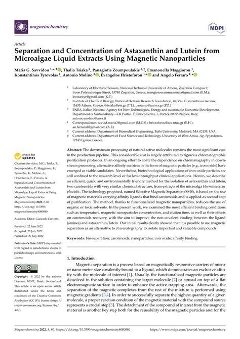 Pdf Separation And Concentration Of Astaxanthin And Lutein From Microalgae Liquid Extracts
