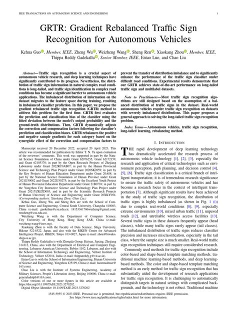 Grtr Gradient Rebalanced Traffic Sign Recognition For Autonomous Vehicles Pdf
