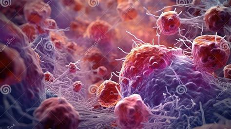 Microscopic View Of Tumor Cells Generative Ai Stock Illustration Illustration Of Vessel