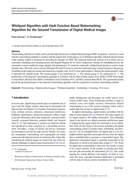 Whirlpool Algorithm With Hash Function Based Watermarking Algorithm For