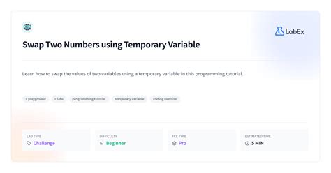 Swap Two Numbers Using Temporary Variable Labex