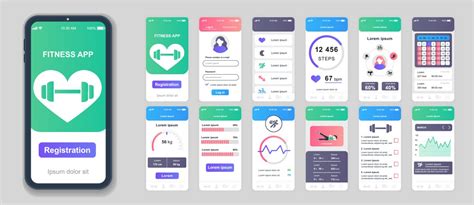 Different Ui Ux Gui Screens Fitness App And Flat Vector Image