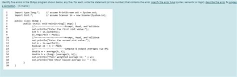 solved identify five errors in the seapp program shown