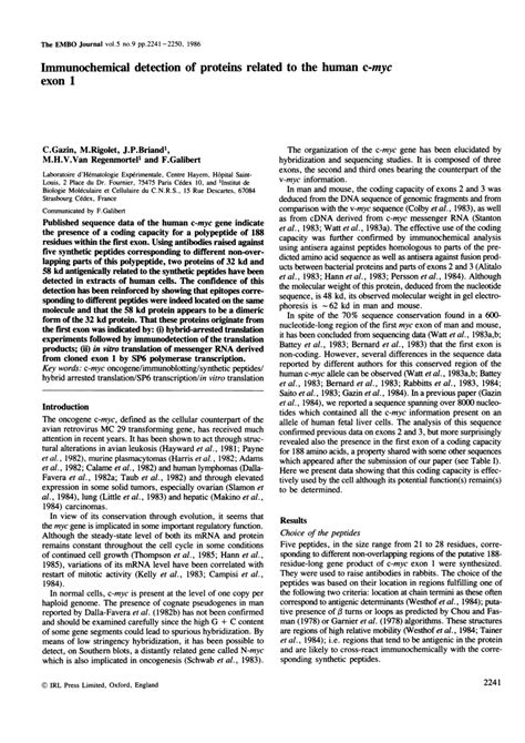 Pdf Immunochemical Detection Of Proteins Related To The Human C Myc Exon 1