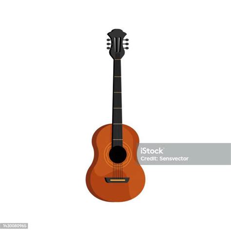 어쿠스틱 기타 음악을 연주하고 콘서트를하기위한 고립 된 현악기 클래식과 록 장르의 노래 플랫 만화 스타일의 벡터 목재 재료에 대한 스톡 벡터 아트 및 기타 이미지 Istock