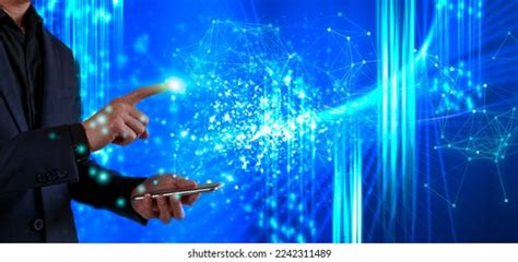 hand touching digital data network transformation photos and images