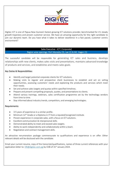 Digitec Ict Ltd On Linkedin Hiringalert Hiring Papuanewguinea Ict Salesexecutive Portmoresby…