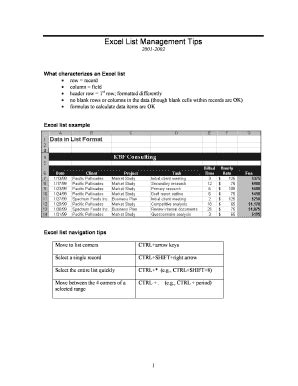 Fillable Online Excel List Management Tips Fax Email Print PdfFiller