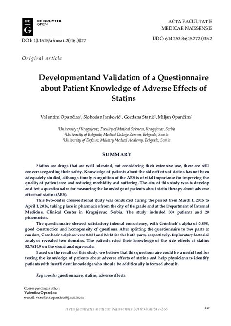 Pdf [development And Validation Of A Questionnaire About The Main Variables Affecting The