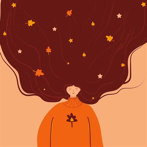 Premium Vector A Girl With Long Hair With Fall Vibe Flat Illustration