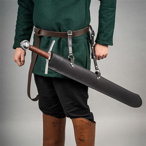 Buy Viking Knight Hip Pu Leather Full Scabbard Rapier Stand Long Sheath Larp Knight Waist Belt