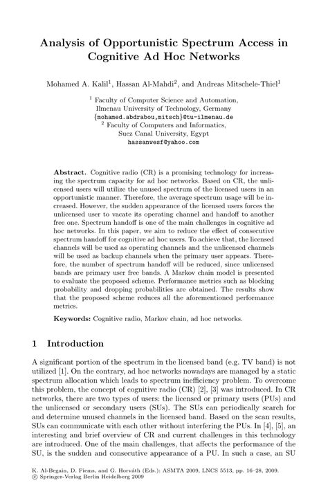 Pdf Analysis Of Opportunistic Spectrum Access In Cognitive Ad Hoc