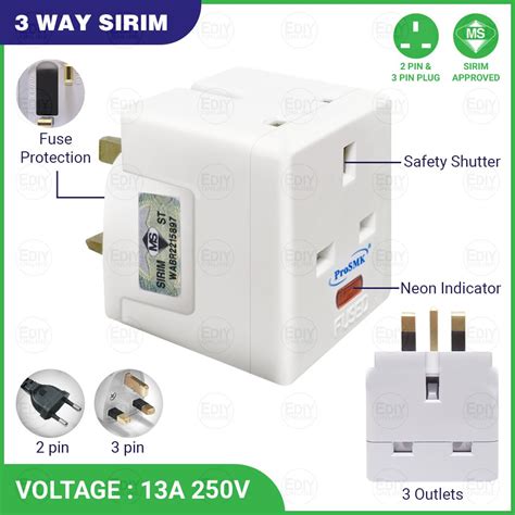 3 Way Adaptor Adapter Adaport Myhome With Multiple Neon Switch Safety 13a Extension Plug Socket