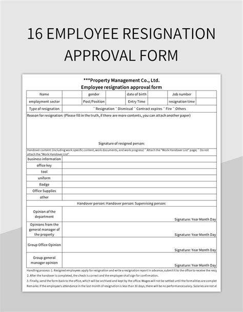 Free Property Employee Resignation Form Templates For Google Sheets And Microsoft Excel Slidesdocs