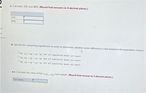 C Calculate SSE And MSE Round Final Answers To Chegg Com