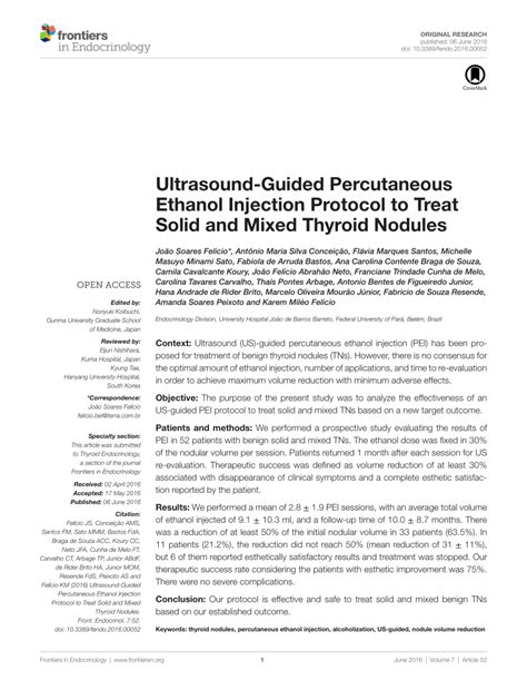 Pdf Ultrasound Guided Percutaneous Ethanol Injection Protocol To