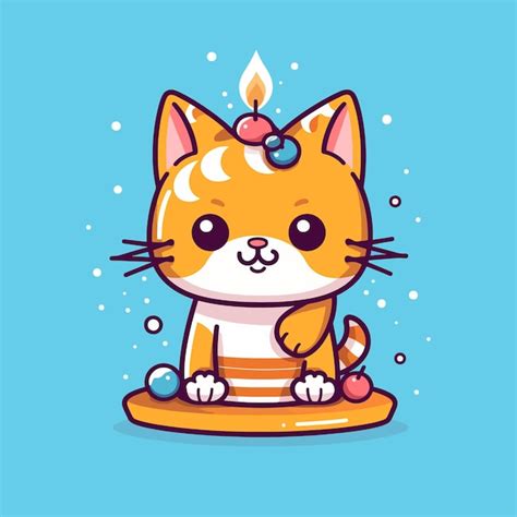 귀여운 고양이가 케이크를 들고 있는 터 일러스트레이션 프리미엄 벡터