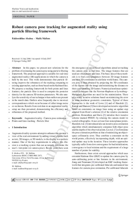 pdf robust camera pose tracking for augmented reality using particle