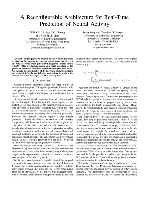 Pdf A Reconfigurable Architecture For Real Time Prediction Of Neural