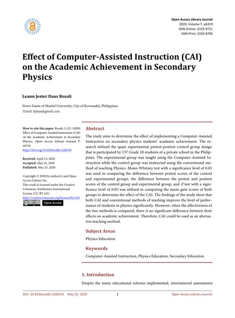 Pdf Effect Of Computer Assisted Instruction Cai On The Academic Achievement In Secondary Physics
