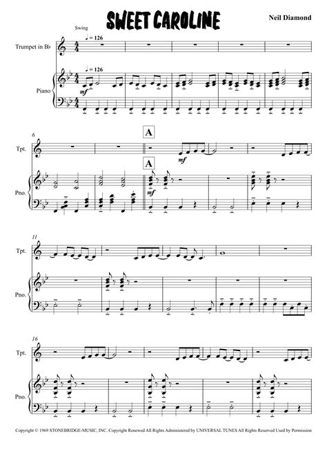 Sweet Caroline Arr Grant Golding By Neil Diamond Sheet Music For