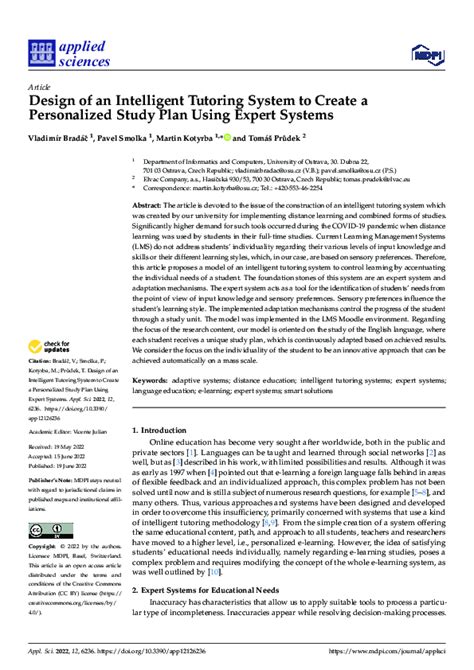 pdf intelligent tutoring system for personalized learning