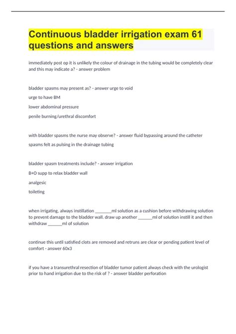 Continuous Bladder Irrigation Flow Sheet
