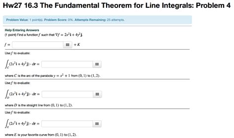 solved hw27 16 3 the fundamental theorem for line integrals