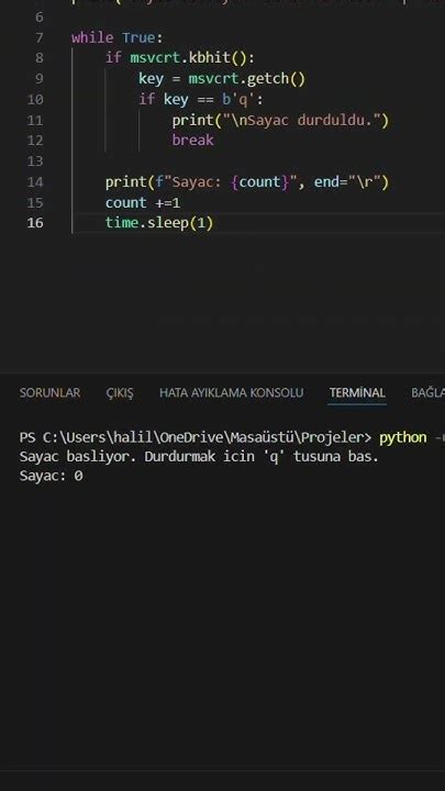 python ile basit bir sayaç yaptım 🐍⏱️ python coding shorts