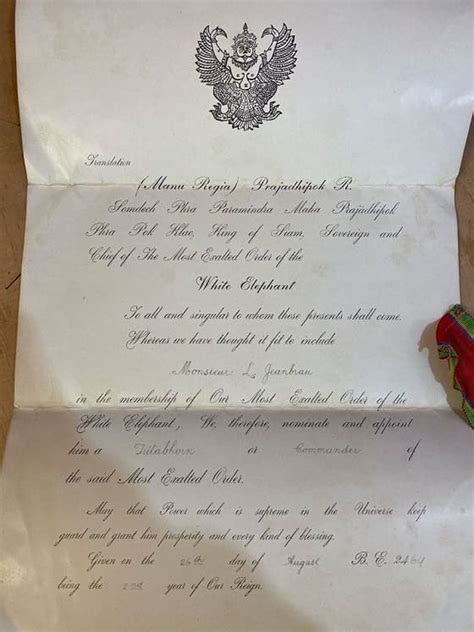 3rd Class Commander Order Of White Elephant Awarded In 1926 To Colonial Infantry Captain Louis