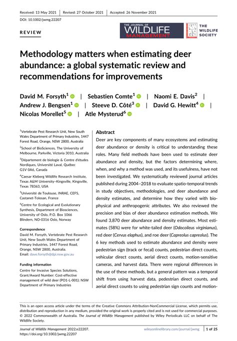Pdf Methodology Matters When Estimating Deer Abundance A Global Systematic Review And