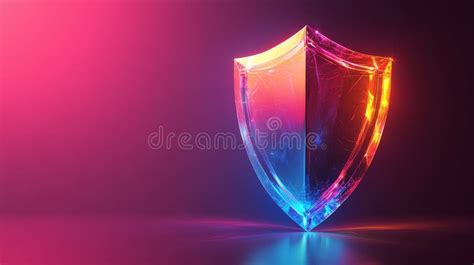 Glowing Shield Protecting Against Attacks On Gradient Background Stock