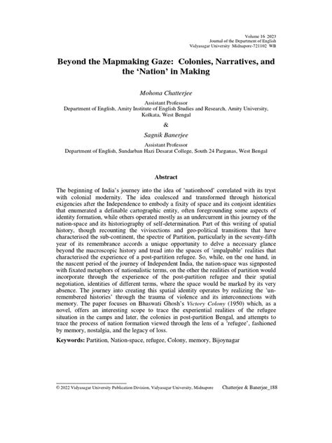 Beyond The Mapmaking Gaze Mohona Chatterjee And Sagnik Banerjee Vu 2023 Pdf Partition Of