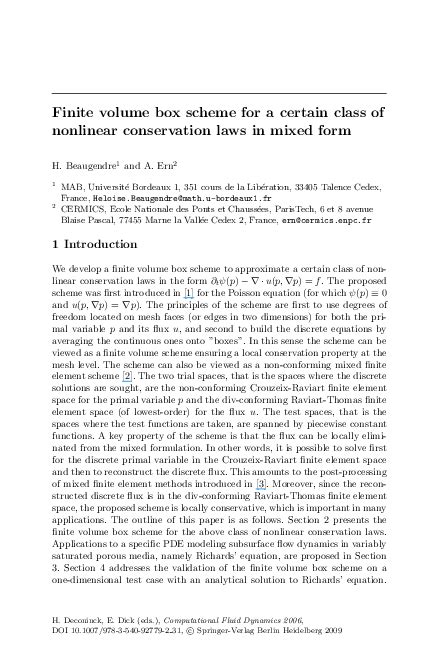 Pdf Finite Volume Box Scheme For A Certain Class Of Nonlinear Conservation Laws In Mixed Form