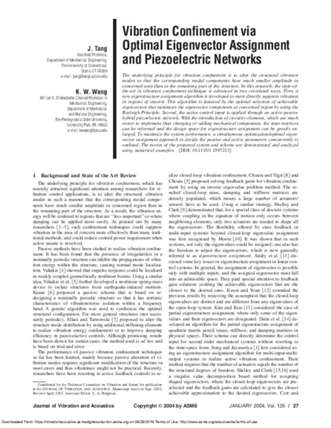 Pdf Vibration Confinement Via Optimal Eigenvector Assignment And